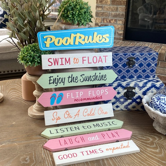 Accents | New Nostalgic Retro Pool Rules Wood Jute Summer Swim Sign ...